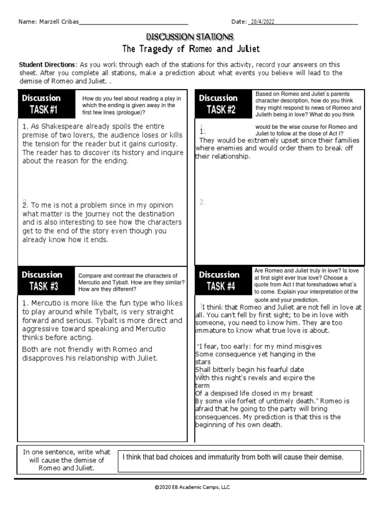3 Discussion Stations Graphic Organizer | PDF | Romeo And Juliet