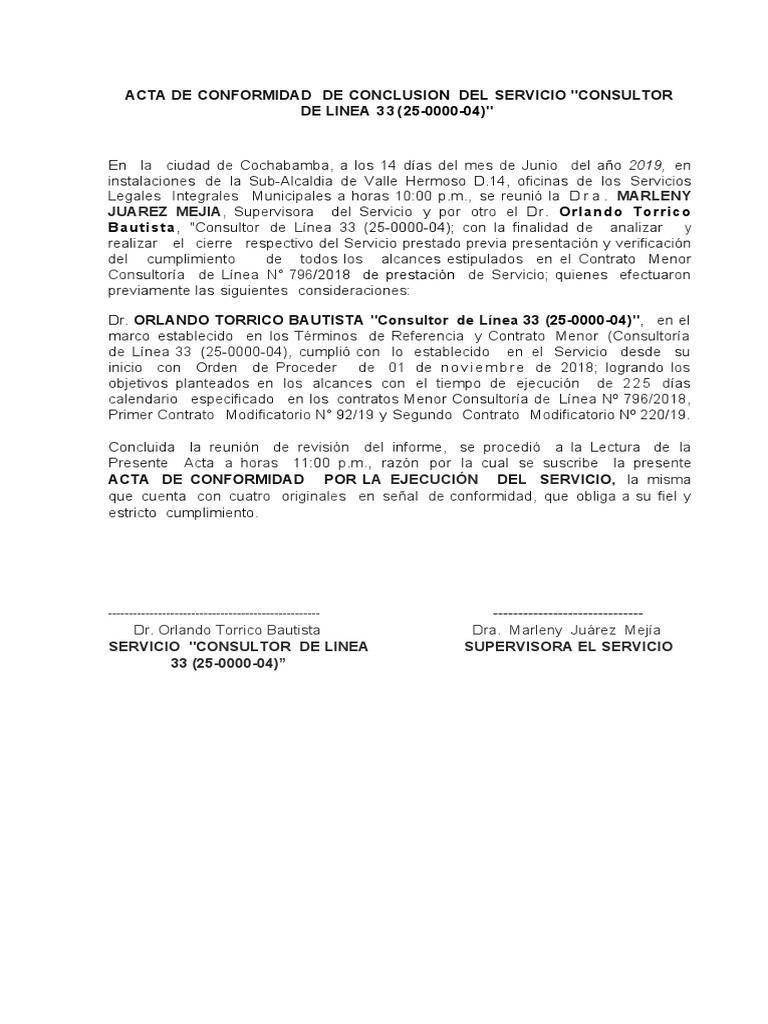 Acta de Conformidad Word | PDF