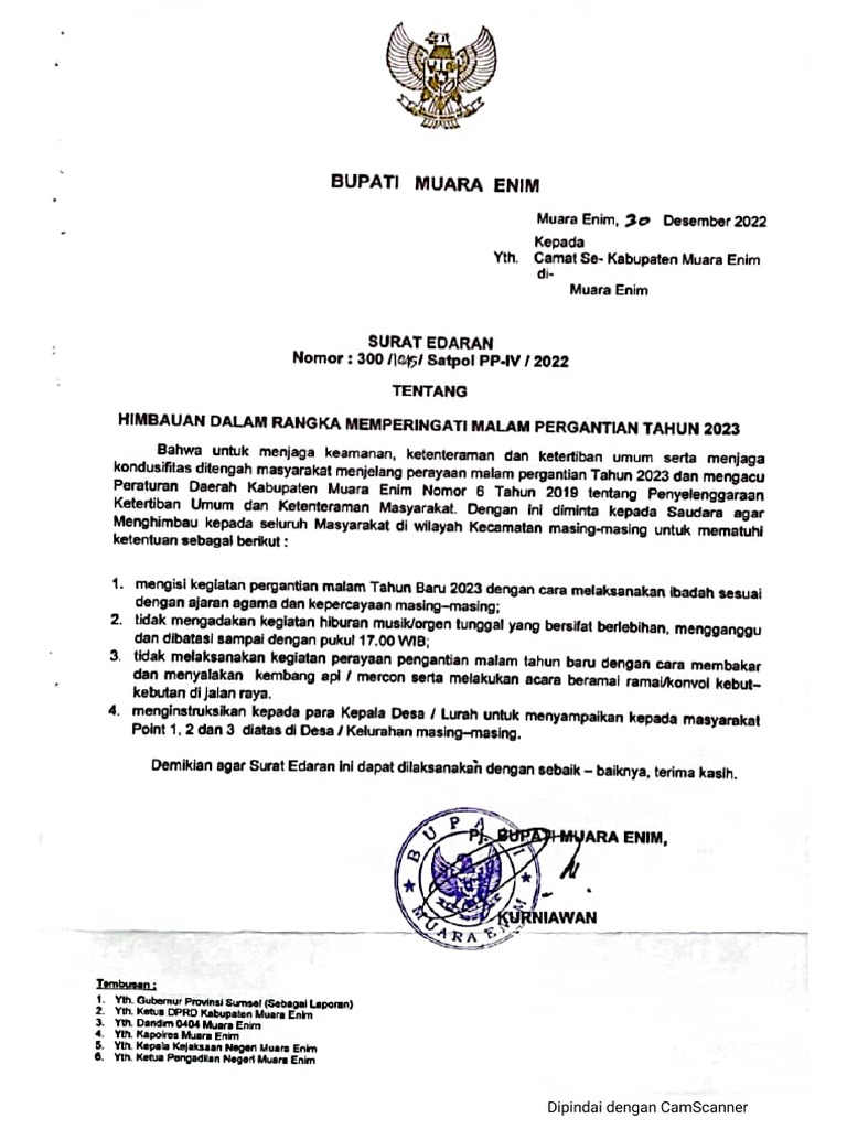 Surat Edaran Bupati Muara Enim | PDF