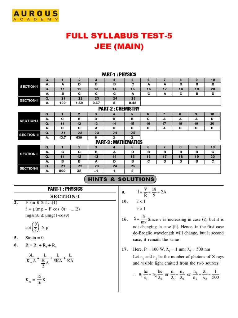 Full Syllabus Test - 5 - Date - 30.12.2022 - A | PDF | Physical ...