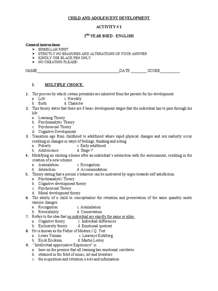 Child and Adolescent Development Activity # 1 | PDF | Learning | Teachers