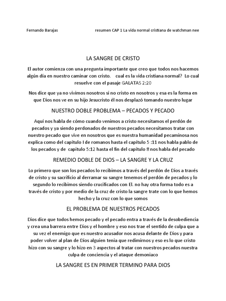 Resumen Capitulo 1 La Vida Cristiana Normal | PDF | Cristo (título ...