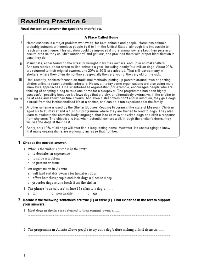 Reading Practice 6 | PDF | Dogs | Pet