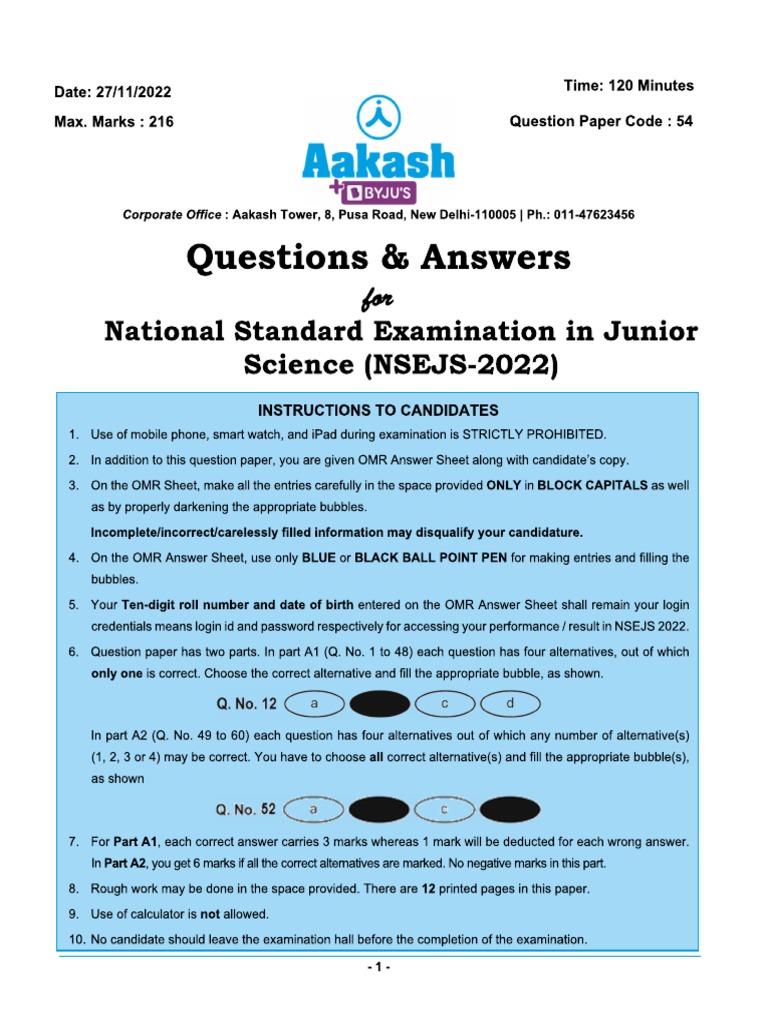NSEJS 2022 - (Questions & Answers) | PDF