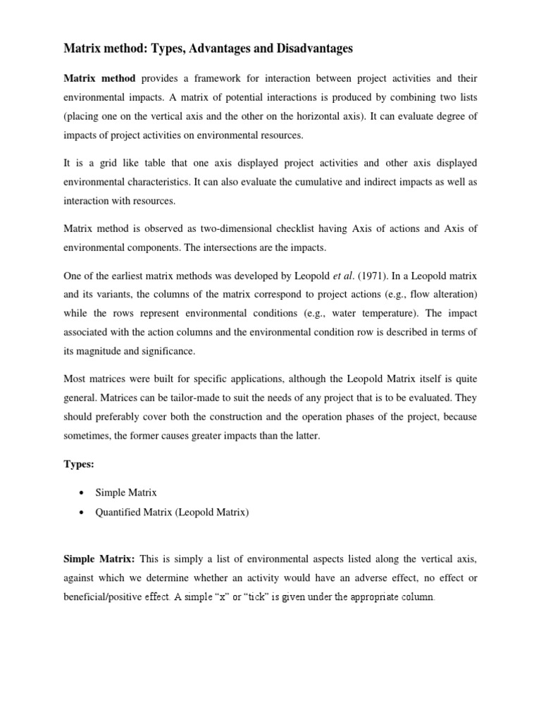 Matrix Method PDF | PDF | Matrix (Mathematics) | Environmental Impact Assessment