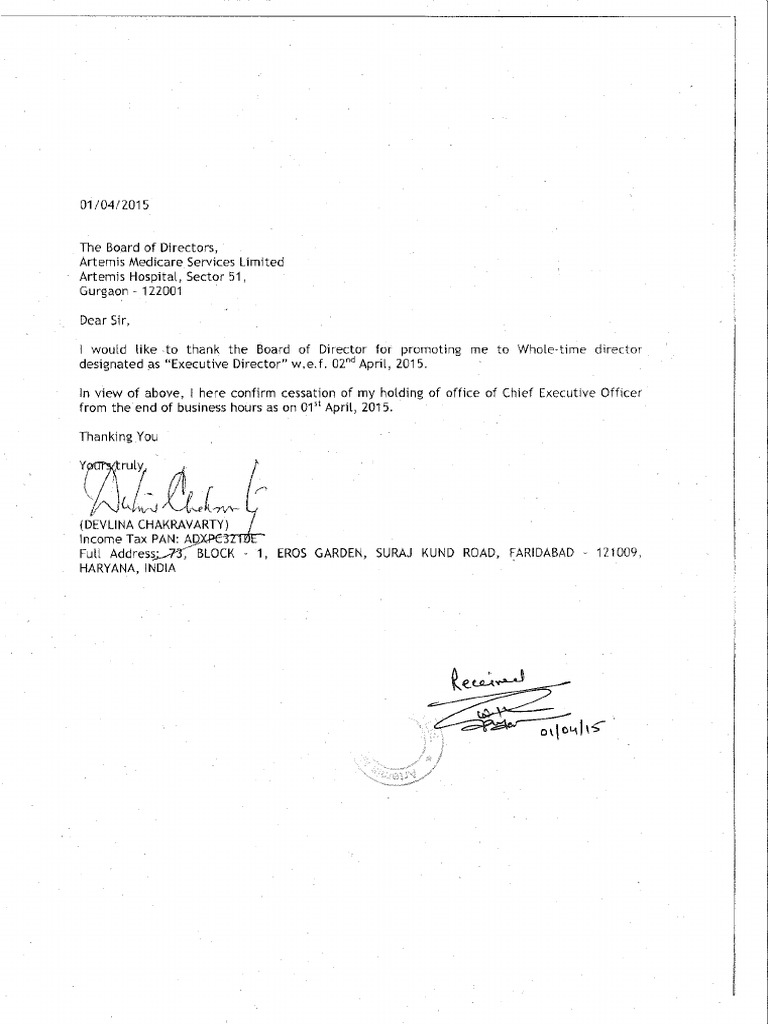 Resignation Letter Dr Devlina Chakravarty Pdf