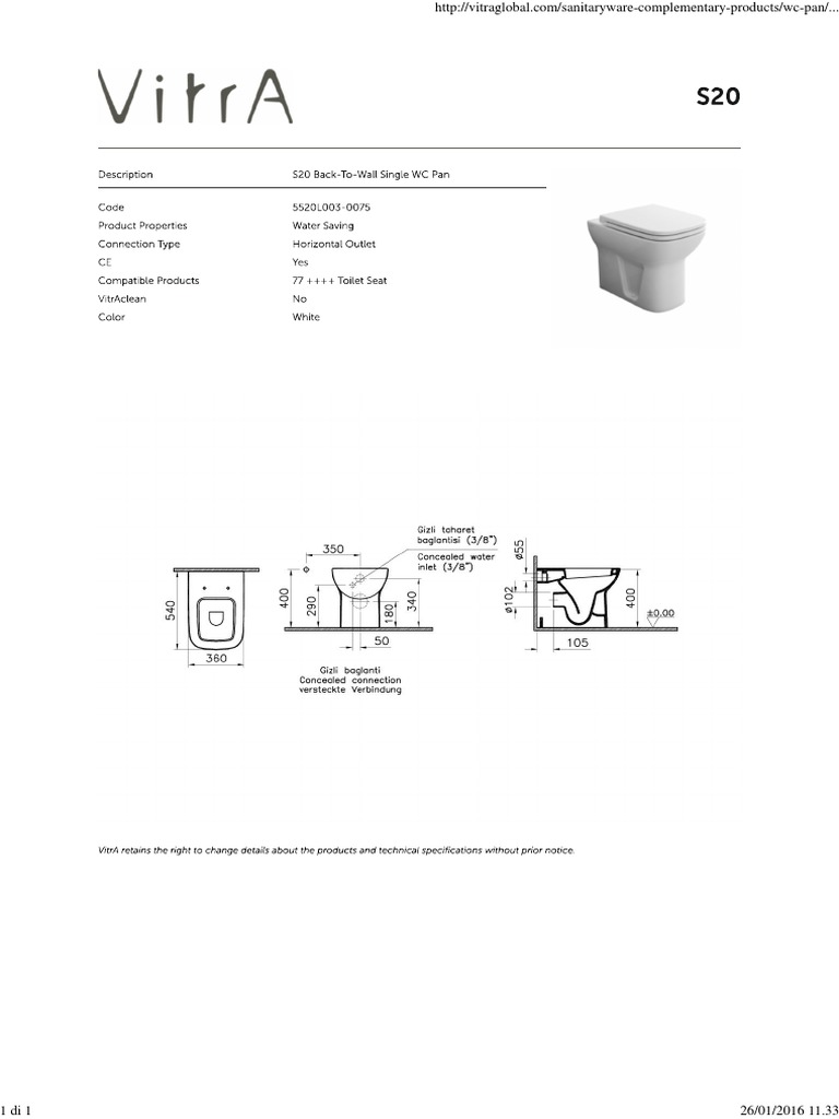 Vaso Vitra Serie S Filo Muro A Terra Scarico Multiplo in Ceramica ...