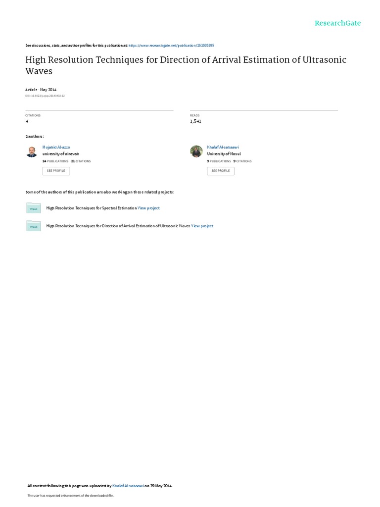 High Resolution Techniques For Direction of Arrival Estimation of Ultrasonic Waves | PDF ...