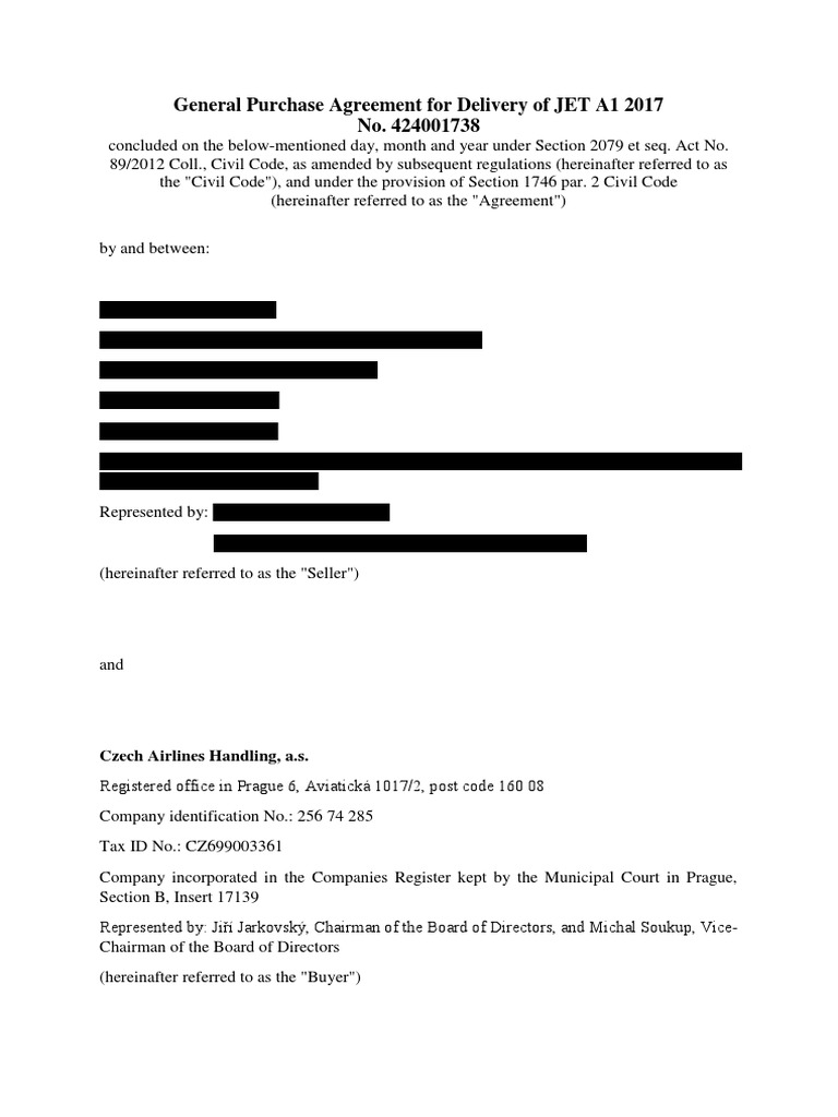 General Purchase Agreement For Delivery of JET A1 2017 | PDF | Invoice ...