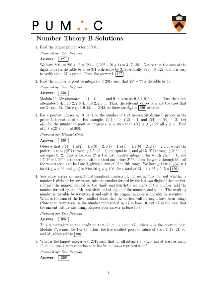Number Theory B Solutions | PDF | Numbers | Mathematical Objects