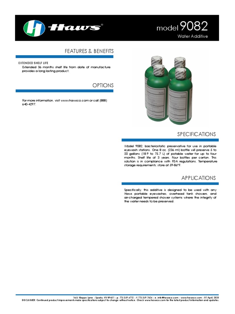 Haws Model 9082 Specsheet PDF | PDF | Shelf Life | Water