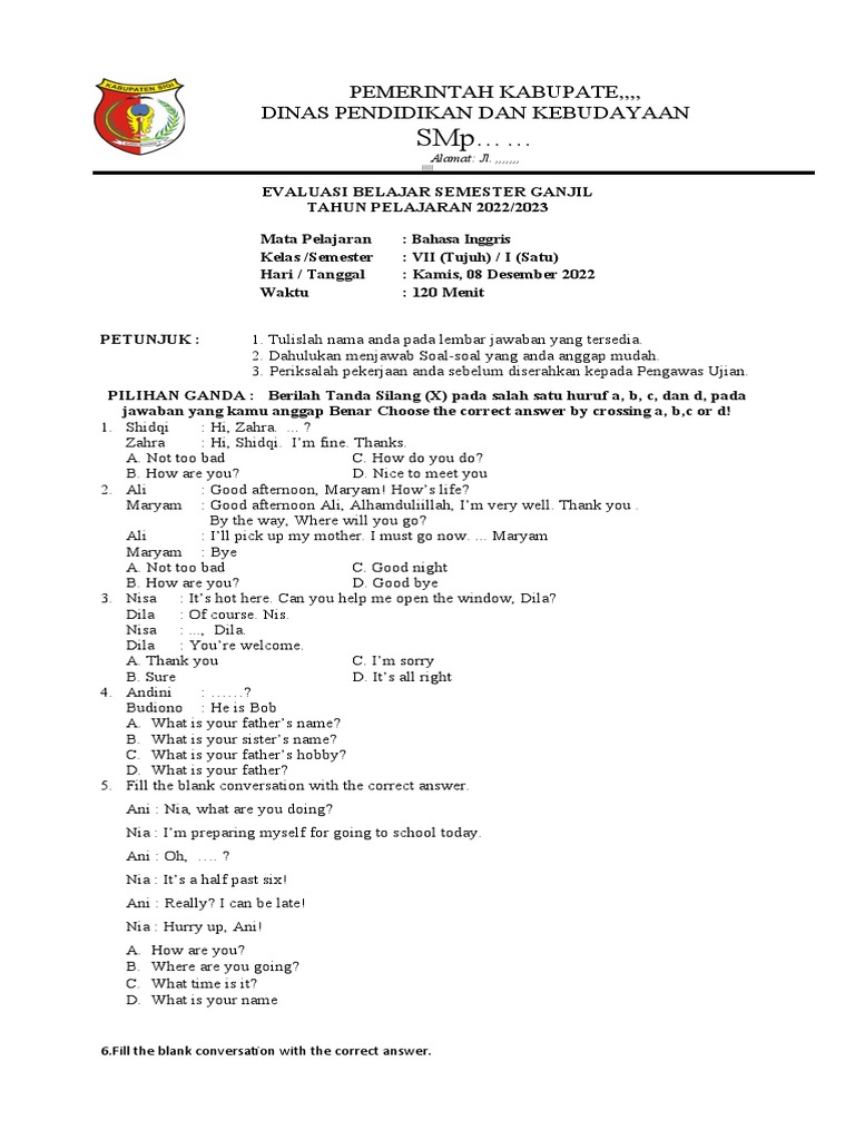 PAS BING Kelas 7 | PDF