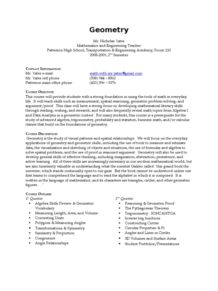 Geometry Syllabus | PDF | Geometry | Teaching Mathematics