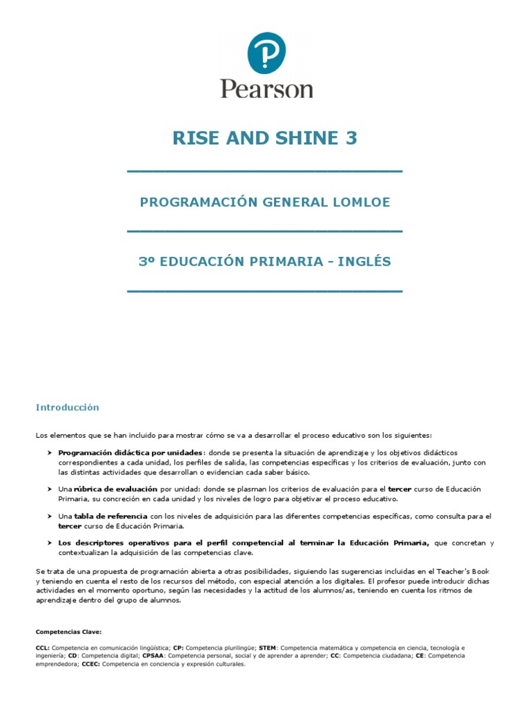 Rise and Shine 3 LOMLOE Programacion Didactica MEFP | PDF | Aprendizaje | Educación primaria