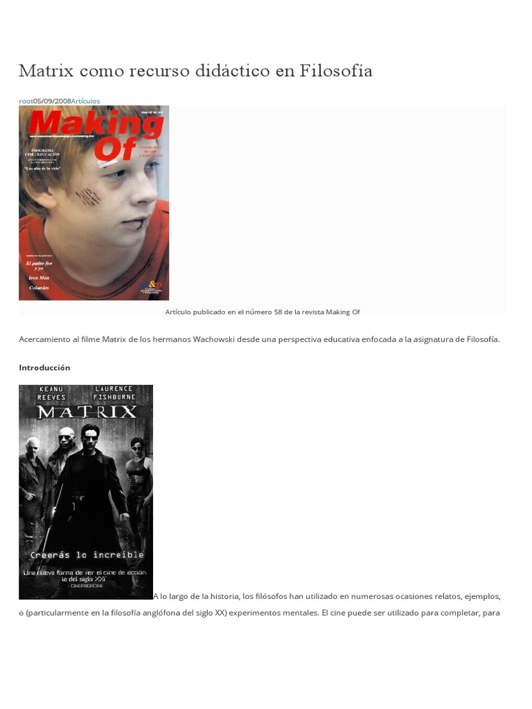 Matrix como recurso didáctico en Filosofía | PDF | Mente | René Descartes