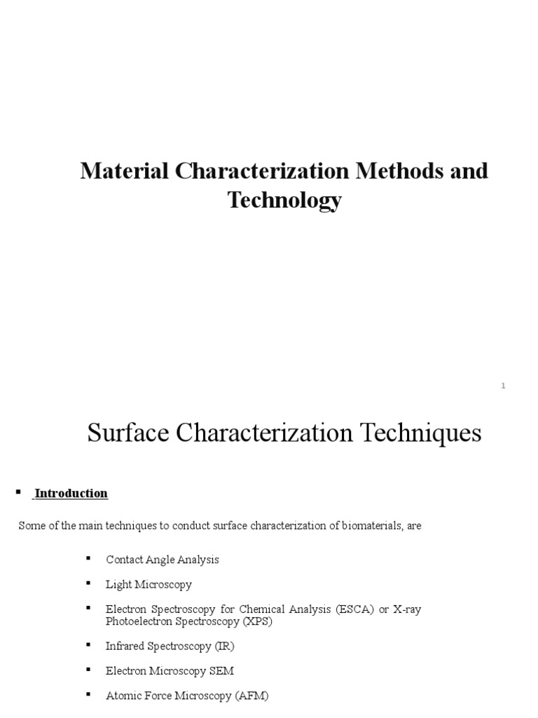 Comprehensive Overview of Surface Characterization Techniques for ... Comprehensive Overview of Surface Characterization Techniques for ...