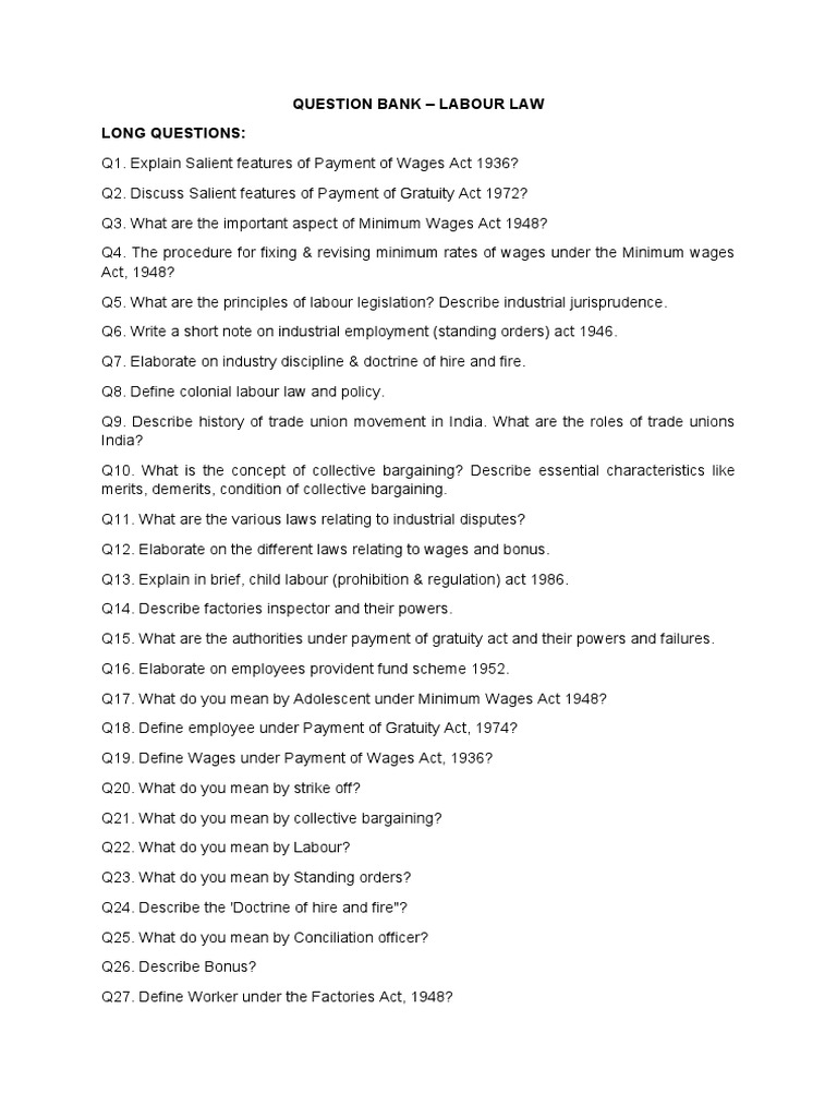 Question Bank - Labour Law | PDF