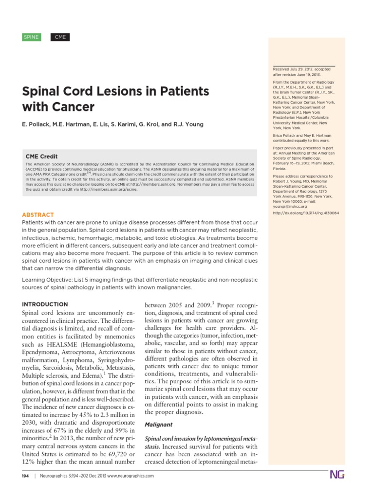 Diagnosing Spinal Cord Lesions in Cancer Patients: Differentiating ...