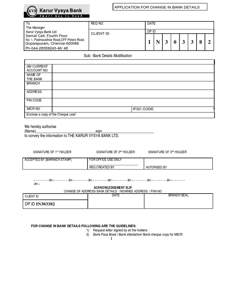 Bank Details Modification Application | PDF