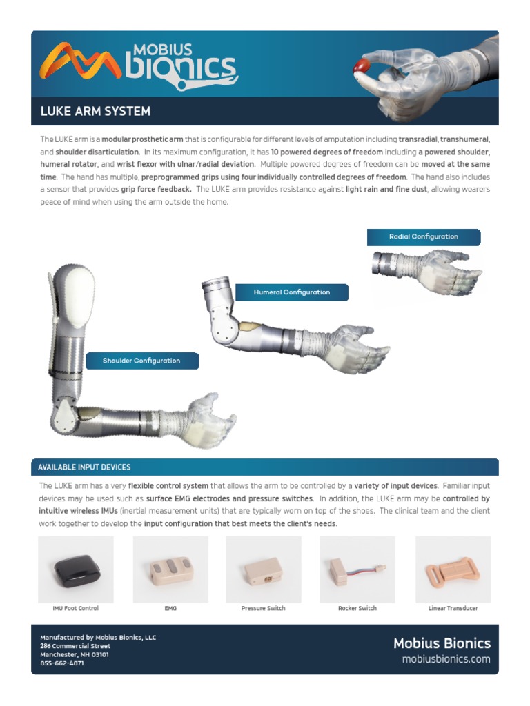 Mobius Bionics LUKE Product Spec Sheet | PDF | Prosthesis | Anatomical ...