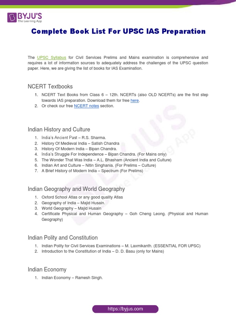 Upsc Books List PDF | PDF