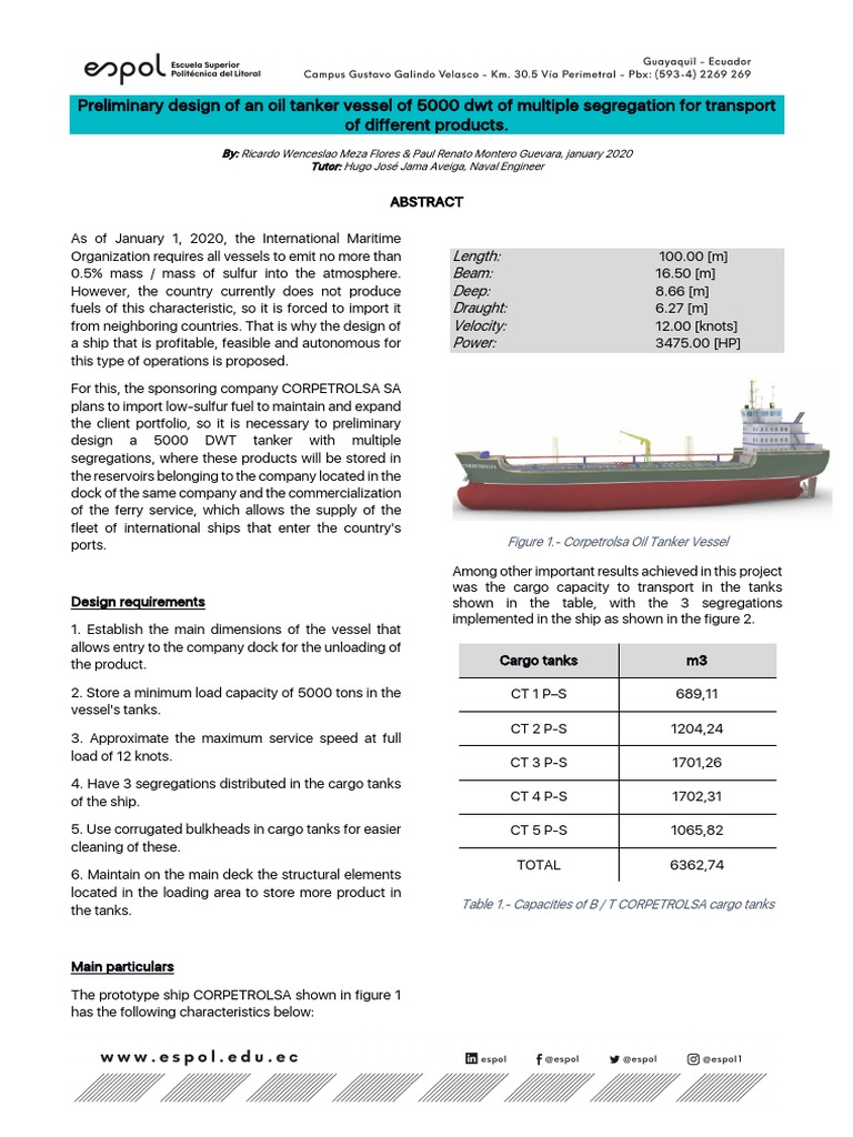 Preliminary Design of a 5000 DWT Oil Tanker with Multiple Segregations ...