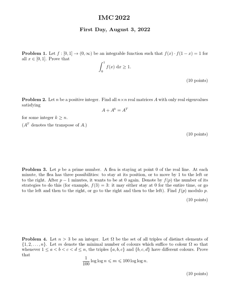 Imc 2022 Day 1 Questions | PDF