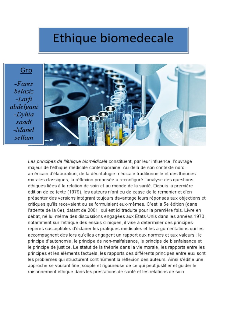 Principes de bioéthique en santé | PDF | Bioéthique | Éthique appliqué