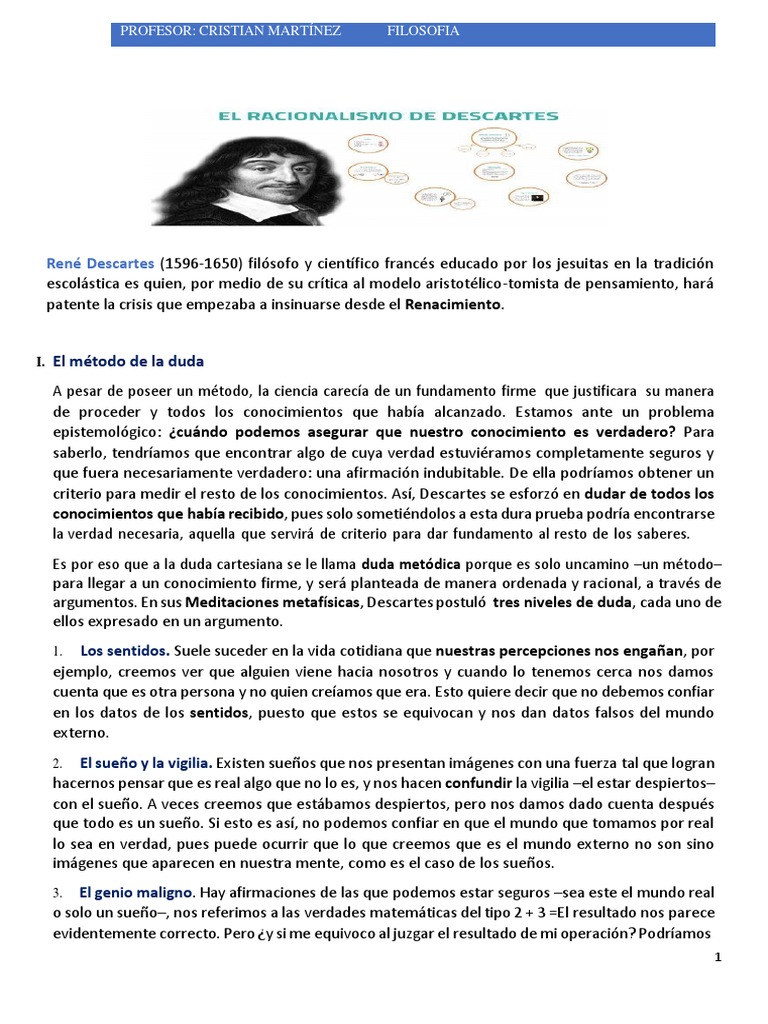 Filosofía - TP El Racionalismo de Descartes | PDF | René Descartes | Verdad