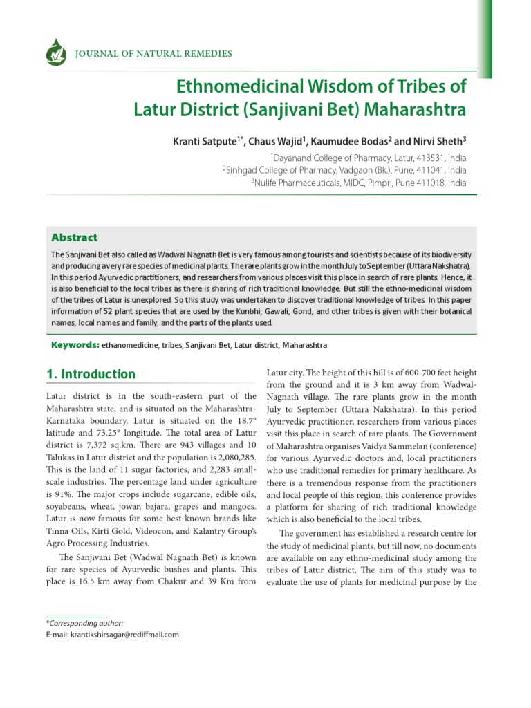 2.sanjivani Beth Paper | PDF | Ethnobotany | Botany
