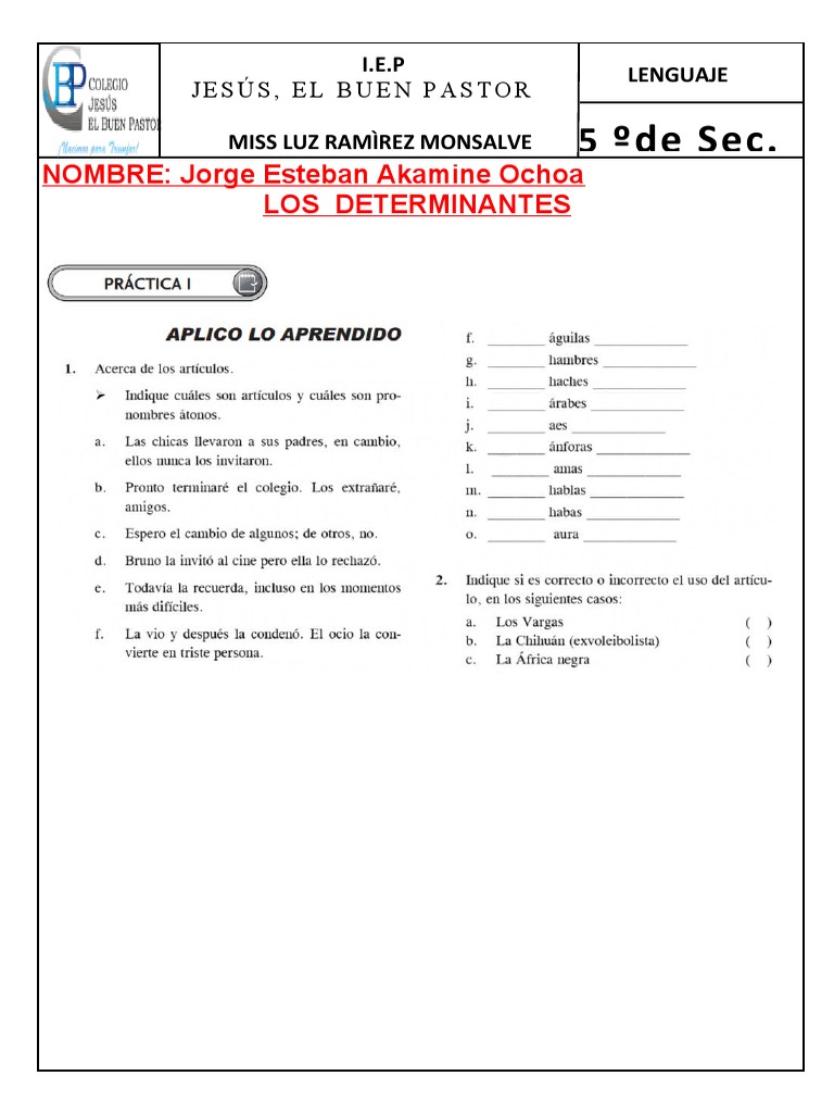 TAREA 2.-LOS DETERMINANTES Esteban Akamine 5to Año | PDF
