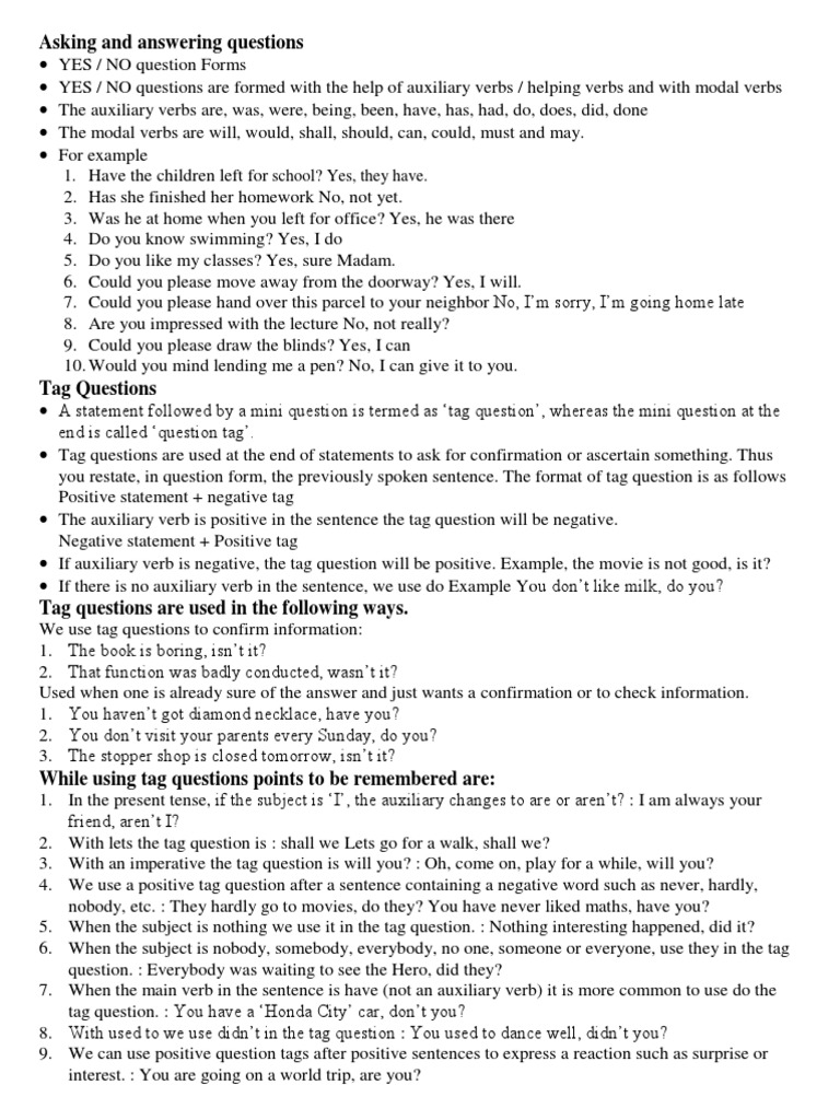 Asking and Answering Questions | PDF | Question | Adverb