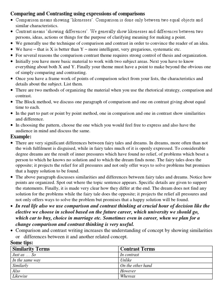 Comparing and Contrasting Using Expressions of Comparisons | PDF ...