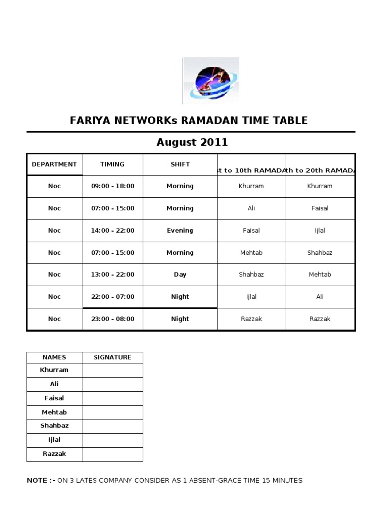 Ramadan Timetable | PDF