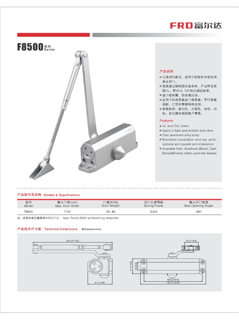 Ficha Cierra Puerta FRD F8500 DGH | PDF