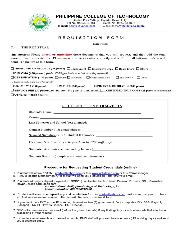 Student Records Request Procedure | PDF | Payments | Identity Document