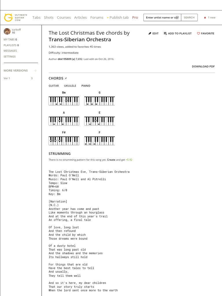 THE LOST CHRISTMAS EVE CHORDS by Trans-Siberian Orchestra @ | PDF | Angel
