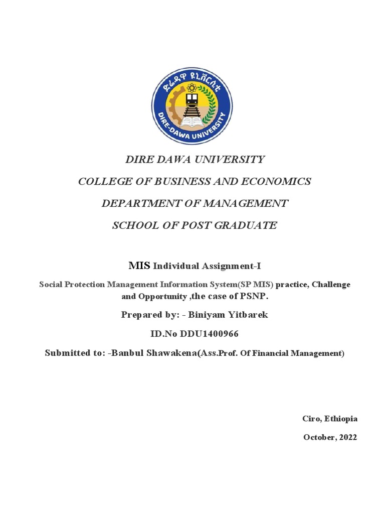 Biniyam Yibarek MIS 1st Assi. | PDF | Social Protection | Management Information System