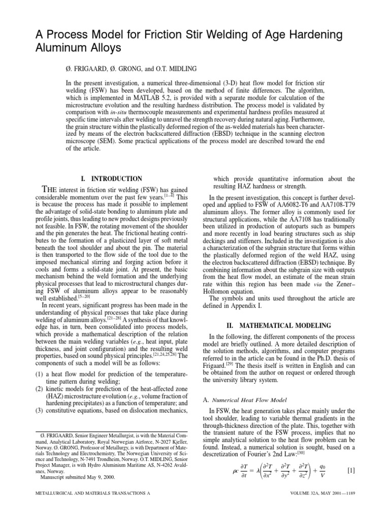 6) A Process Model For Friction Stir Welding of Age Hardening Aluminum Alloys | PDF | Welding ...