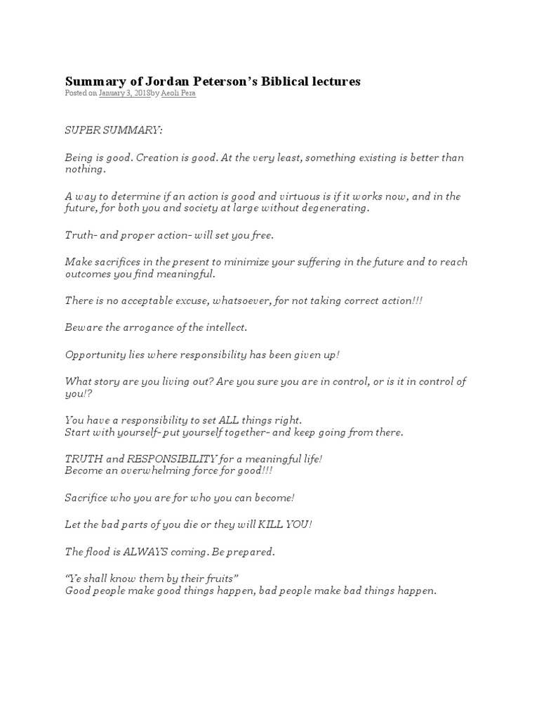 Summary of Jordan Peterson's Biblical Lectures | PDF | Adam And Eve ...