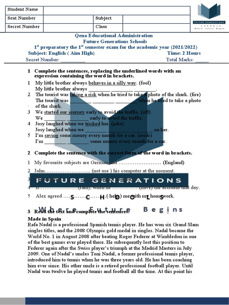 Student exam for English class focuses on reading comprehension ...