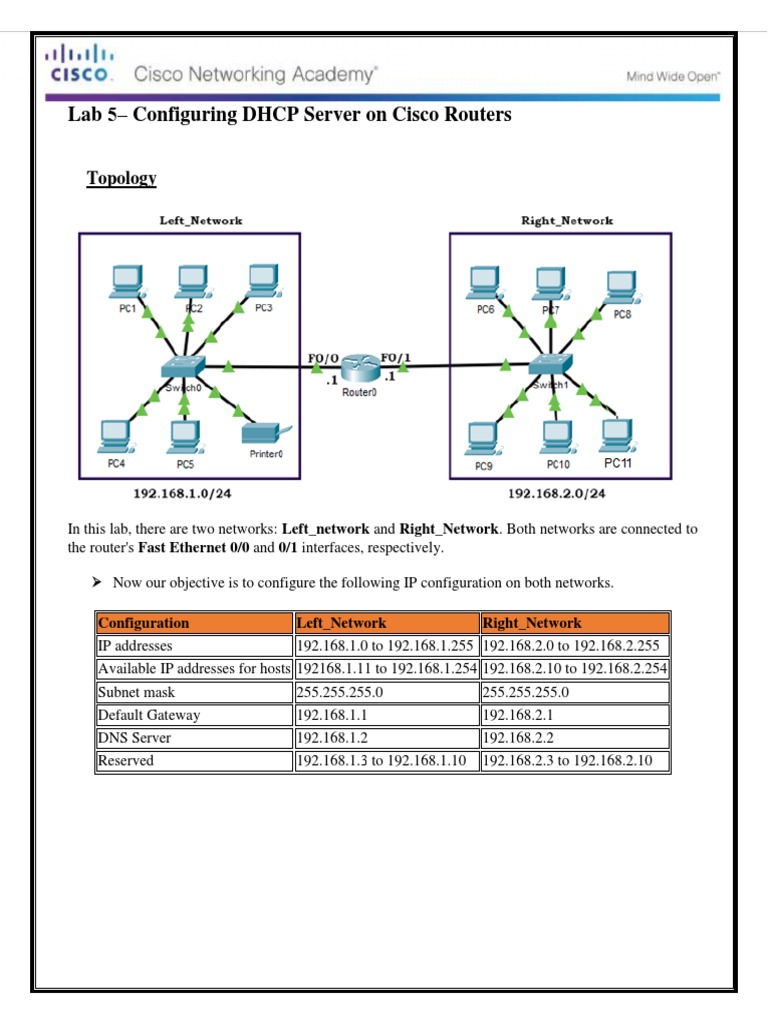 Lab 7 - Configuring DHCP Server On Cisco Routers | PDF | Ip Address | Router (Computing)
