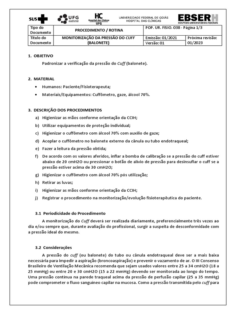 Monitorização da Pressão do Cuff | PDF | Fisioterapia | Pressão