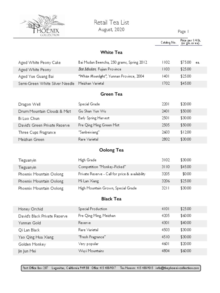 Tea List | PDF | Tea | Hot Drinks