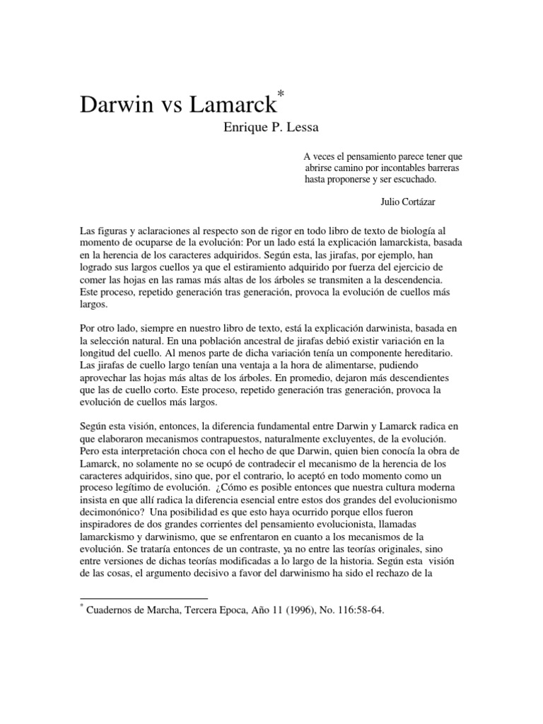Darwin Vs Lamarck | PDF