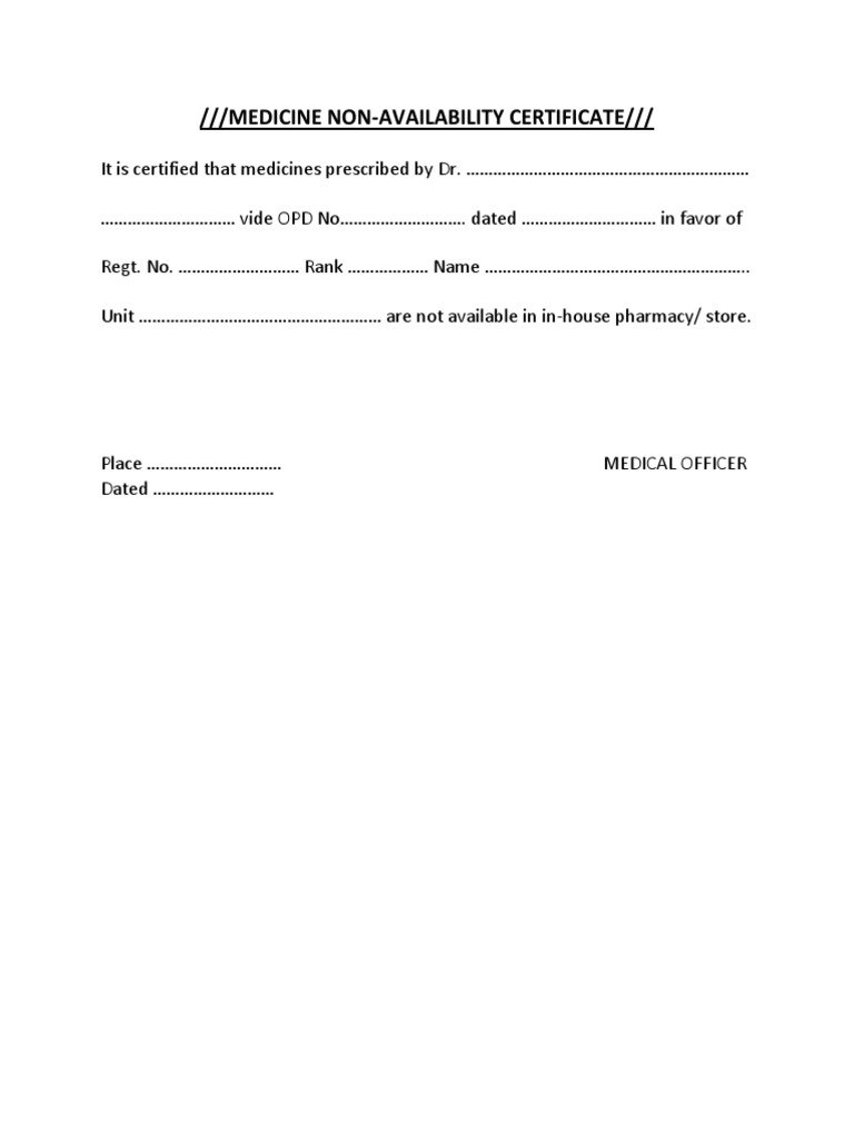 Medicine Non Availability Certificate | PDF