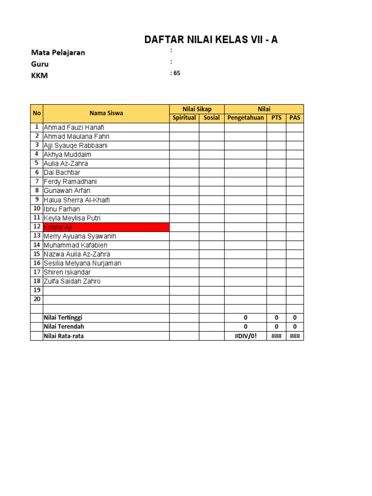 Format Nilai PAS | PDF