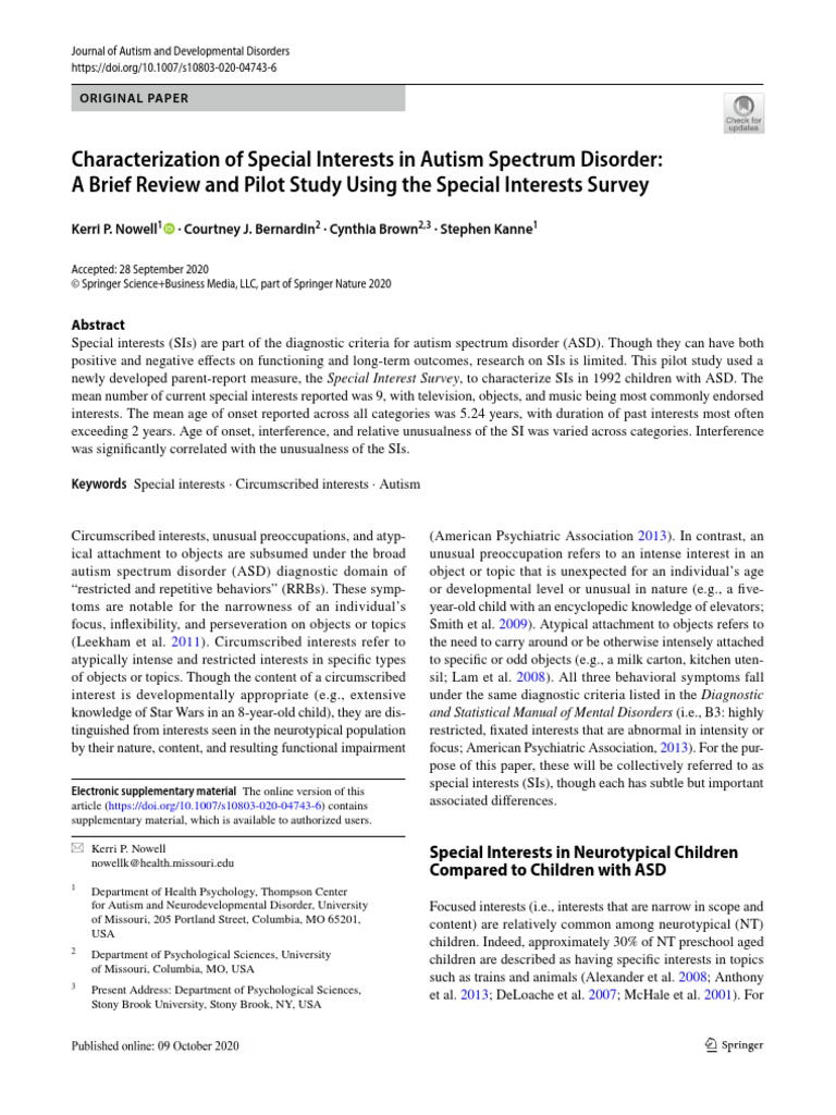 Characterization of Special Interests in Autism Spectrum Disorder | PDF ...