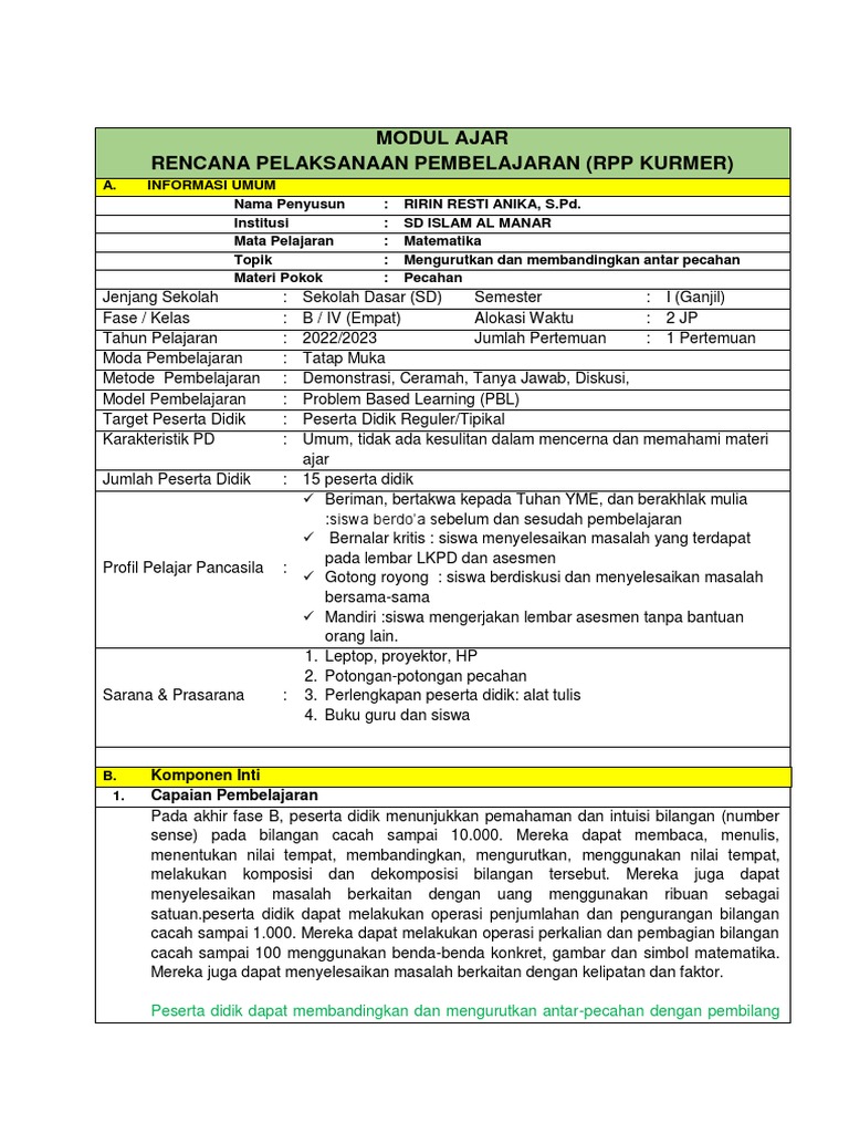 3.1 Contoh MA - SD - Fase B Kelas 4 | PDF | Karier & Perkembangan ...