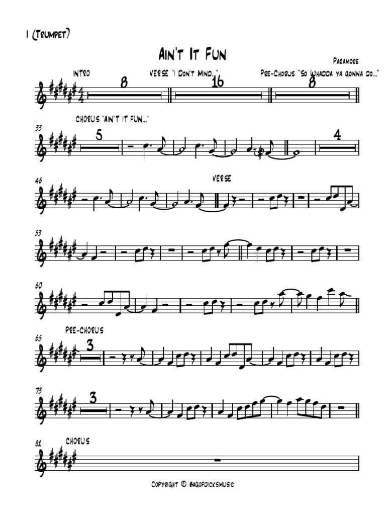 Ain T It Fun Trumpet | PDF | Song Structure | Songs